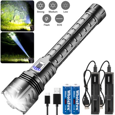 1000000LMS Super Bright P90 LED Flashlight Rechargeable Tactical Zoom ...