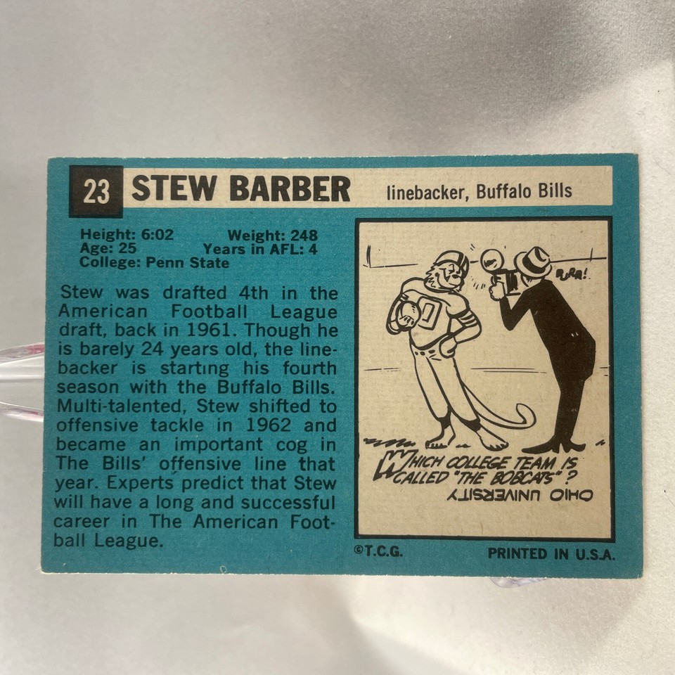 Stew Barber -Penn State- Buffalo Bills Autographed Card | eBay