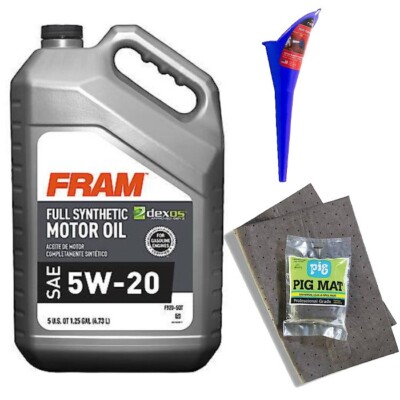 FRAM Full Synthetic 5W-20 Engine Oil 5 Quart, Funnel & Pig Mat Oil ...