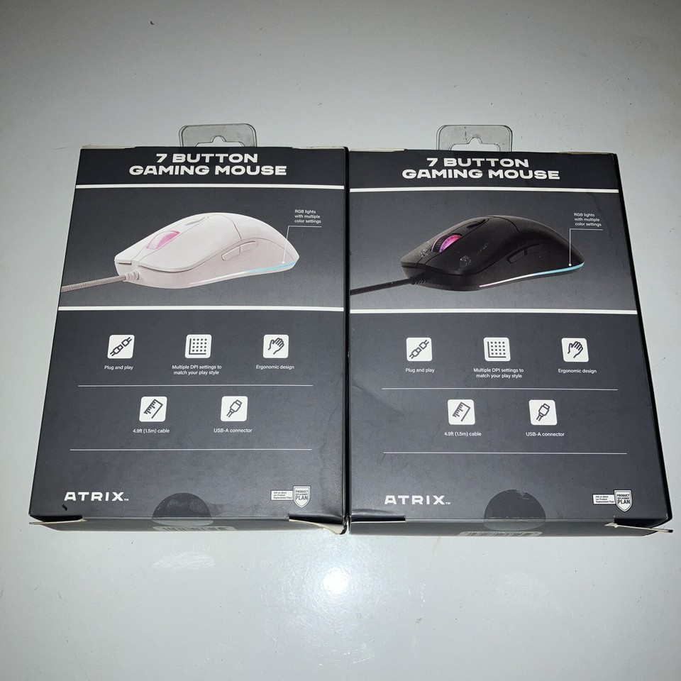 Lot of 2 Atrix 7 Button Wired Gaming Mouse (New in Box) White Black ...