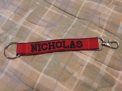 NICHOLAS Embroidered Name Strap Key Ring, Keychain with Clasp (RED) | eBay