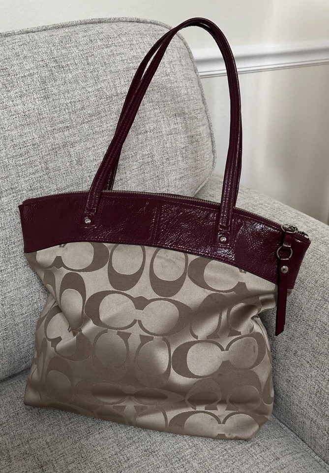 Coach Laura Signature Khaki Berry Tote Bag F18335 | eBay