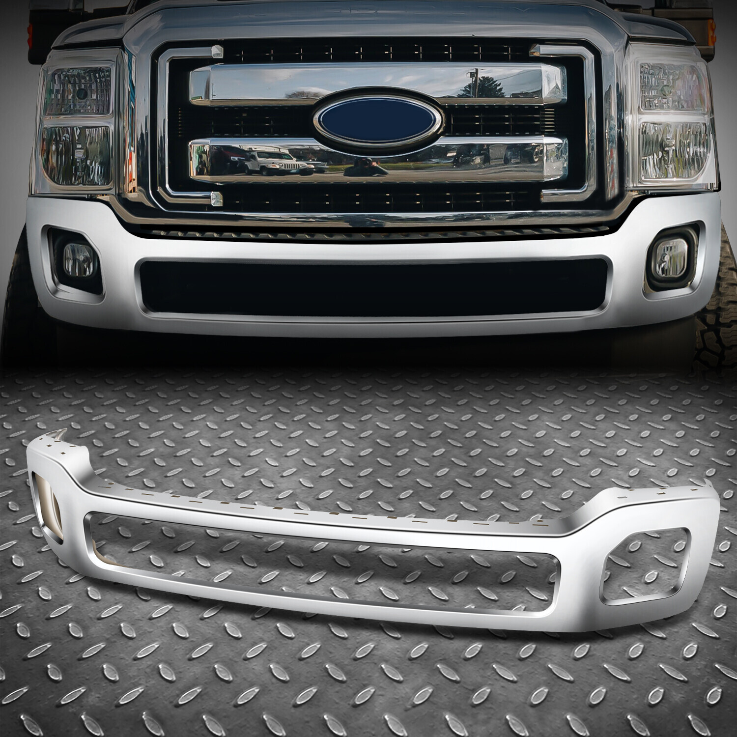 For 11-16 F250 F350 SD Chrome Steel Front Bumper Face Bar w/ Fog Light ...
