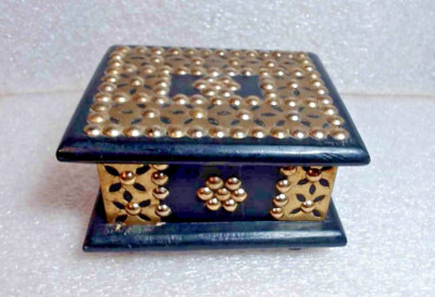 wooden trinket box storage box wood and studded brass trim 5x6x4 inches ...