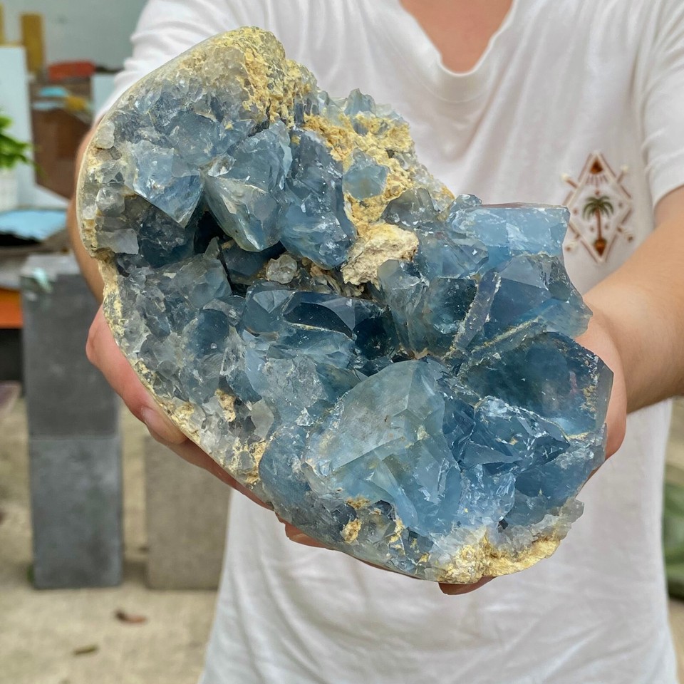 5.59LB Large Natural Beautiful Blue Celestite Crystal Geode Cave ...