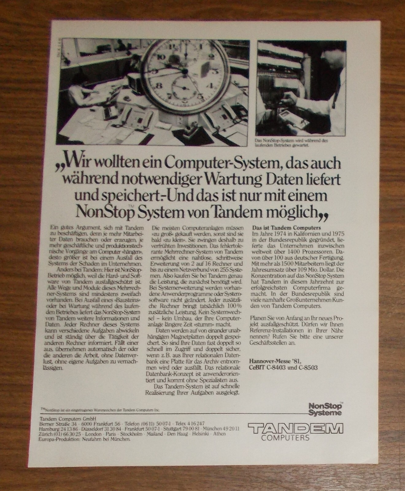 Seltene Werbung TANDEM COMPUTERS NONSTOP SYSTEM Großrechner #3 1981 | eBay
