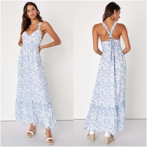 LULU’S My Love Story White Floral Print Tie-Back Maxi Dress | eBay UK