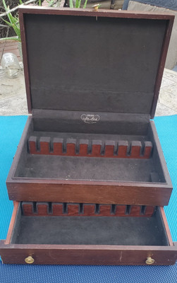 Pacific Silvercloth Walnut Tone Solid Silverware Flatware Chest Box w ...