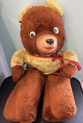 Vintage Rubber Face Teddy Bear Googly Eyes Brown Plush 1950’s Stuffed ...