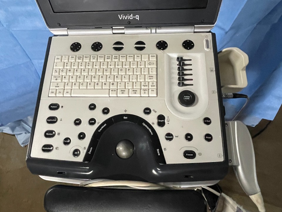 GE VIVID Q ULTRASOUND 2014 With M4S-RS P2D-RS PROBE Safelock Cart vivid ...