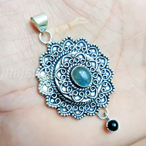 Labradorite Blue Gemstone Flower Design Pendant 925 Sterling Silver Jewelry/H-77 | eBay