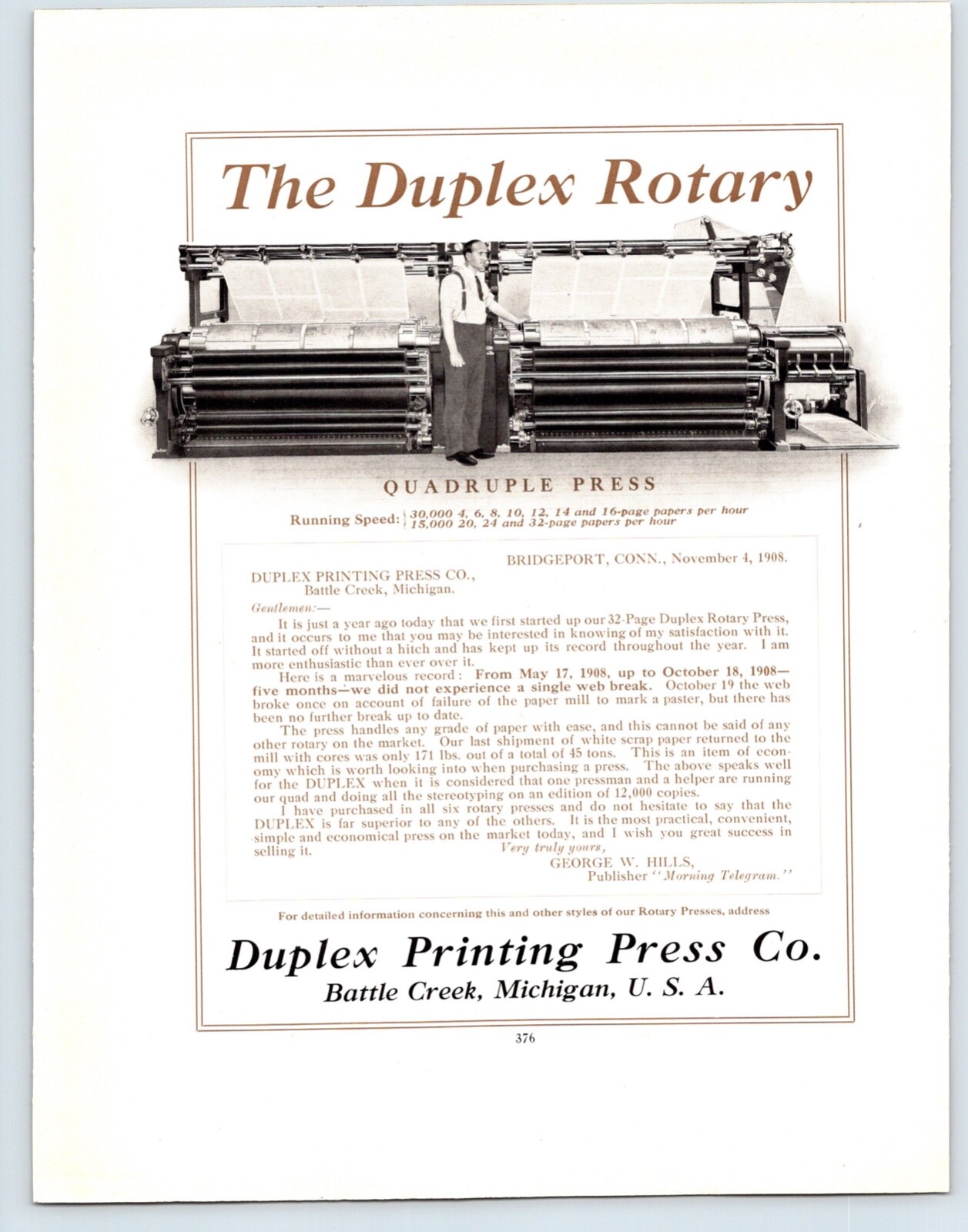 DUPLEX rotary PRINTING PRESS advertising (GRAPHICS ART YEAR BOOK PLATE ...