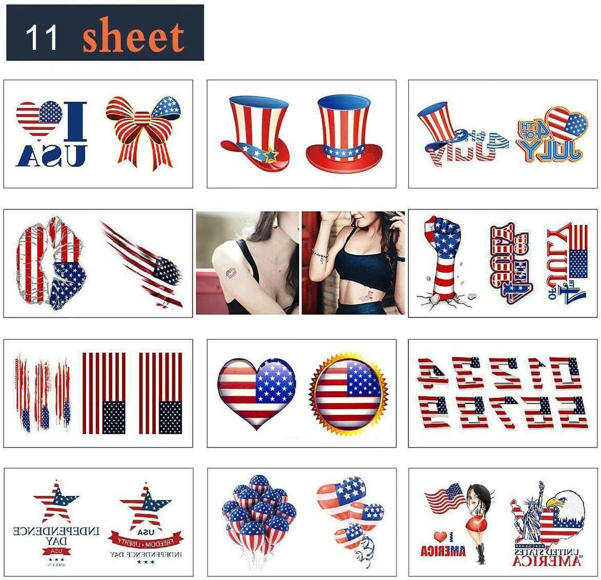 Patriotic Temporary Tattoos, Independence Day Tattoo Stickers 4th of ...