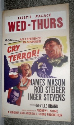 CRY TERROR! original 1958 movie poster INGER STEVENS/JAMES MASON | eBay