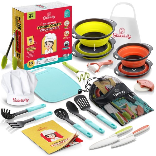 Kids Cooking Set Real Utensils With Kitchen Tool Guide - Complete ...