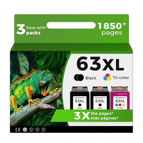 63XL Ink Cartridges for HP 63 XL Black Color Combo 3-Pack Replacement ...