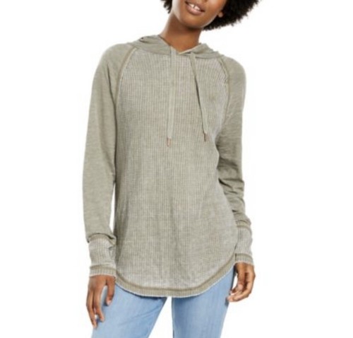 American Rag Slub Waffle Hooded Long Sleeve Top Size M/L -Silver Sage ...