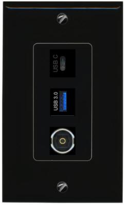 3 Port TOSLINK USB-3 USBC Wall Plate Black DecorZ | eBay