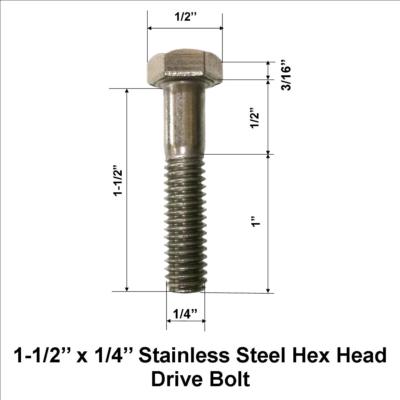 ABP, S31600, 1-1/2’’ x 1/4’’ Stainless Steel Hex Head Drive Bolt | eBay