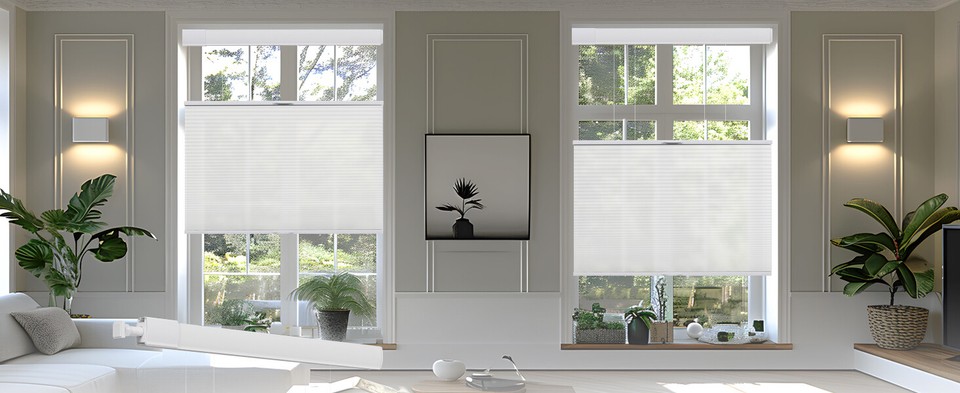 No Drill No Screw Light Filtering White Cellular Blind Shades Less than ...