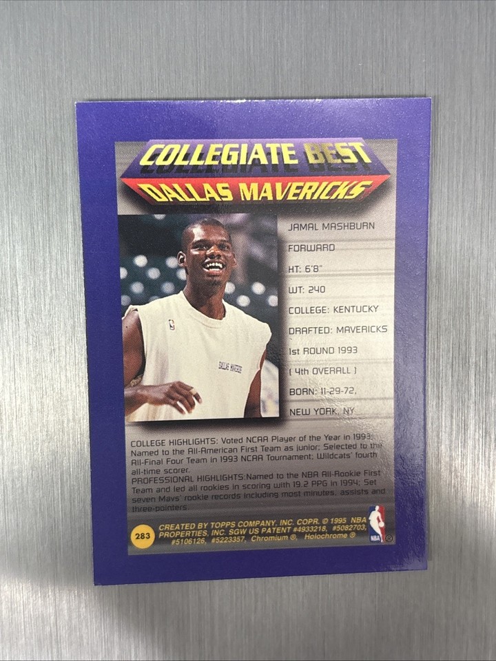JAMAL MASHBURN 1995 Topps Finest COLLEGIATE BEST #283 Mavericks (W ...