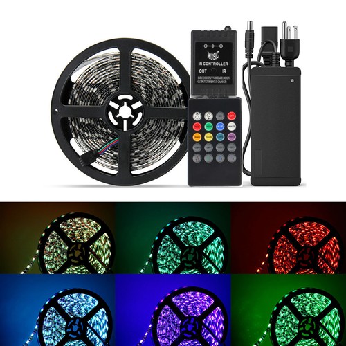 16.4ft RGB LED Strip Waterproof 5050 Ribbon Light Kit for Home Party ...