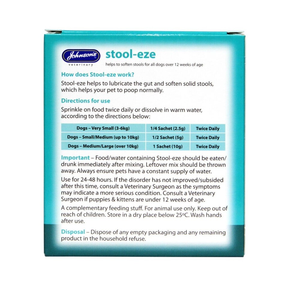 JOHNSONS STOOL EZE DOG VETERINARY STOOL SOFTENER CONSTIPATION RELIEF ...