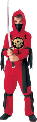 Boys RED NINJA Halloween Costume Shirt Pants Face Scarf Sash Childs ...