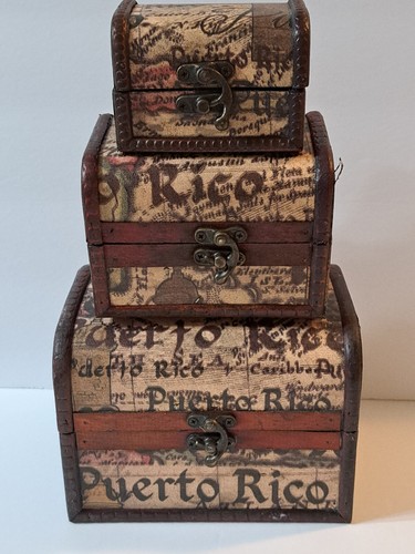 Set of 3 Wooden Small Metal Lock Jewelry Treasure Chest Box Puerto Rico ...