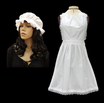 Full Length Apron + Mop Cap Adult Ladies Victorian Edwardian Serving ...