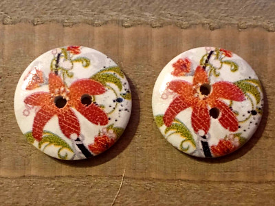 2 Red Flower Sewing Buttons Crafting Wood 2 Hole .75" | eBay
