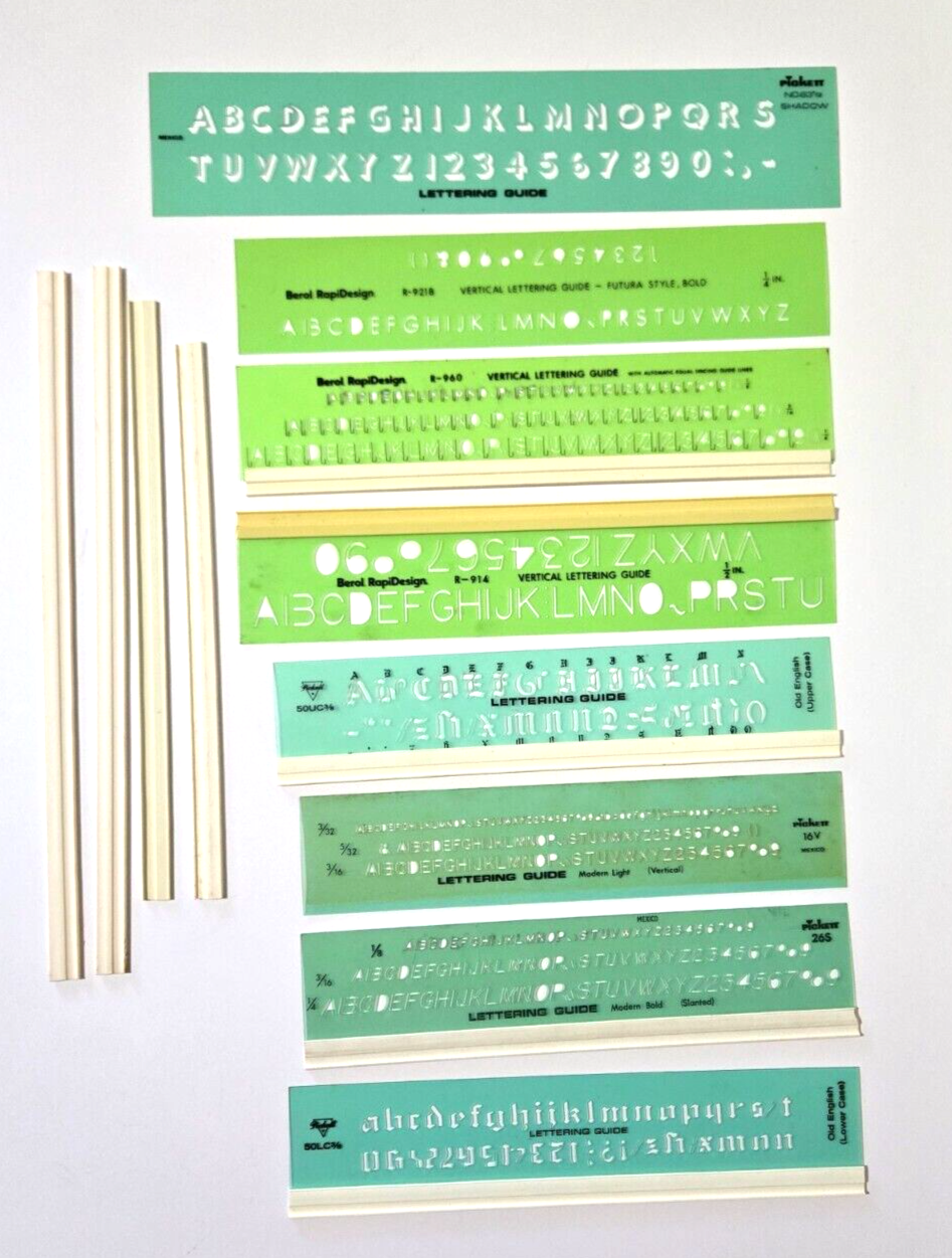 8 Vintage Lettering Guides Alphabet Script Number Stencil Template ...