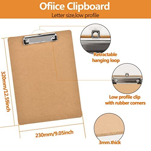 10 Pack Hardboard Clip Boards 9x12.5 Inch Low Profile Clip Paper File ...