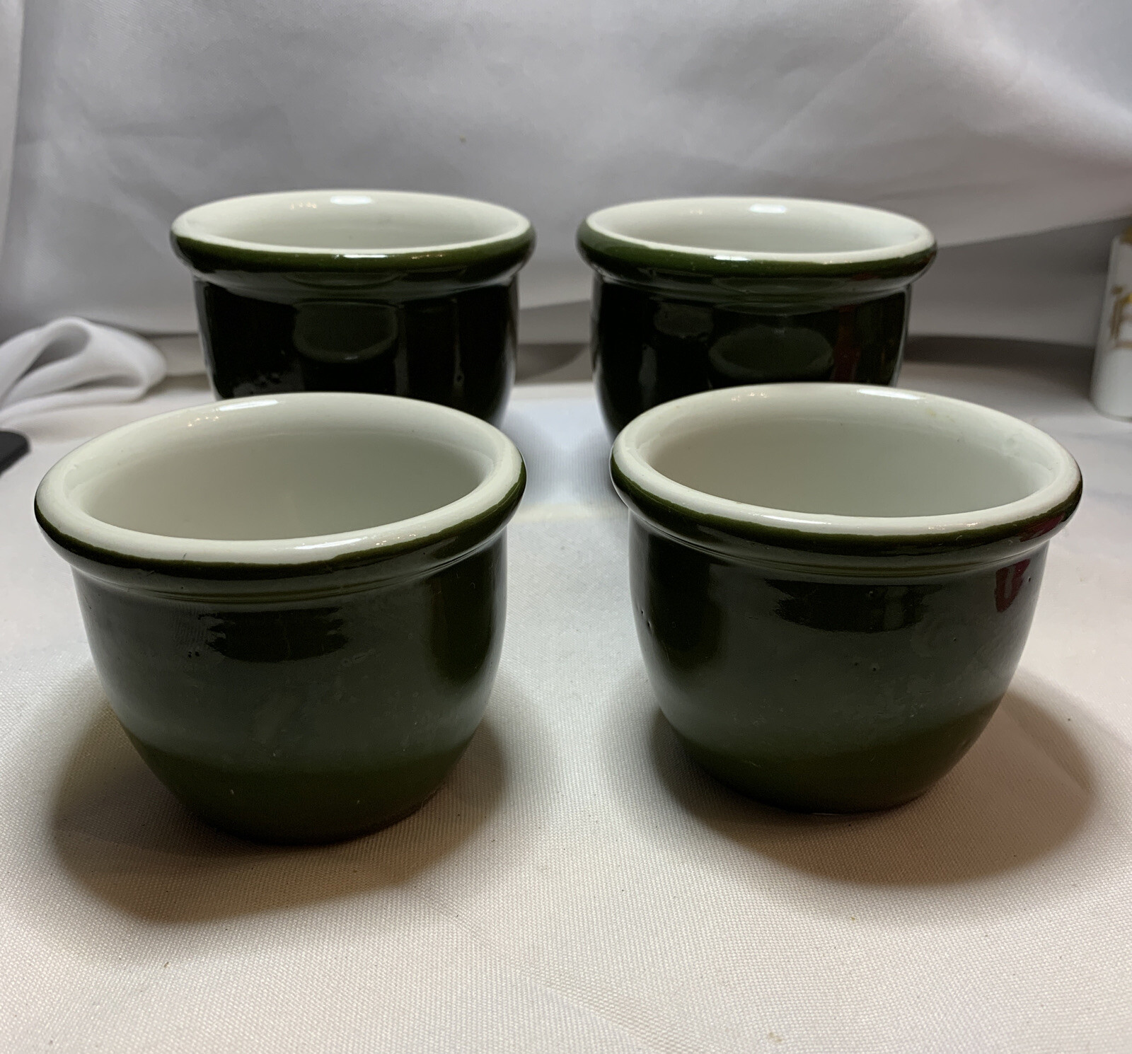 Hall Pottery 4 Olive Moss Green Custard Dessert Ramekins 351 1/2 USA ...