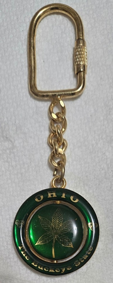OHIO THE BUCKEYE STATE -Circular Spinner- Gold Tone KEYCHAIN / KEY RING ...