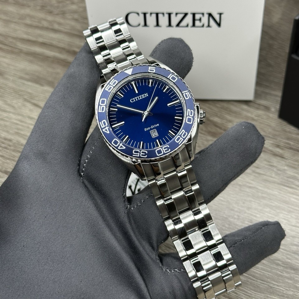 MSRP $525 Citizen Eco-Drive Carson Silver Steel Blue Date Men's Watch ...
