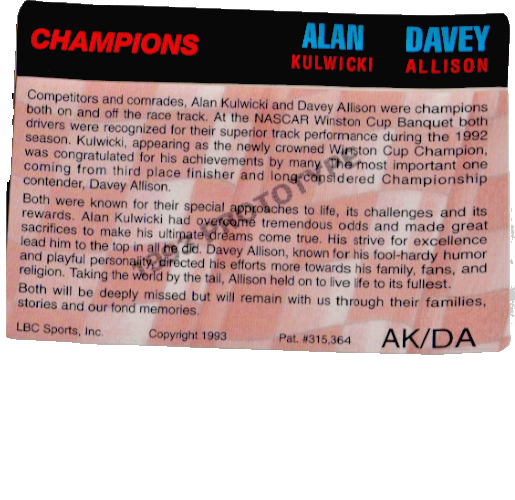 1993 Action Packed #AKDA Alan Kulwicki/Davey Allison | eBay