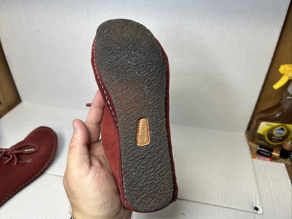 Clarks Originals Faraway Field Red Suede Crepe Bottom Shoes Moccasin ...