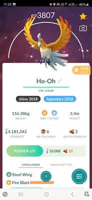 Pokemon Trade Go - Shiny Ho-Oh ( Caught In 2018 ) ( Maxed Out To Level ...