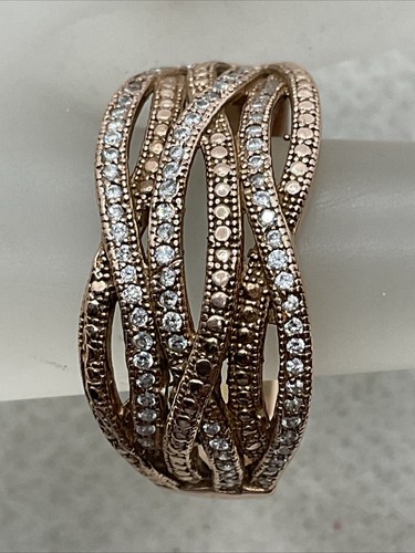 AWESOME Solid 14K Rose Gold Diamonds WAVE CROSSOVER Ladies Band Ring 5.3gr. | eBay