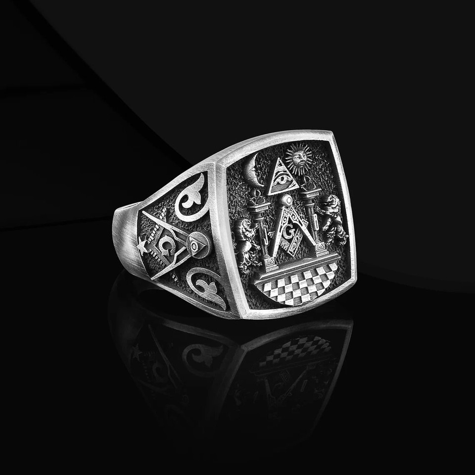 Master Masonic Signet Ring 925 Sterling Silver Oxidized Ring Duty Free ...