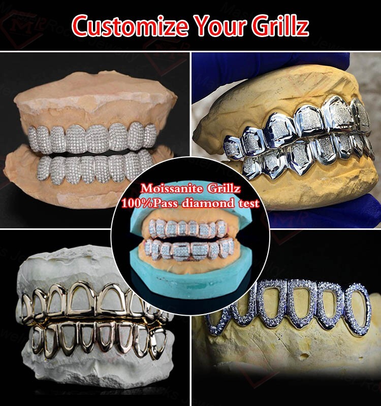 Moissanite Hip Hop S925 Silver Teeth Grillz Real lab Diamond Bling ...