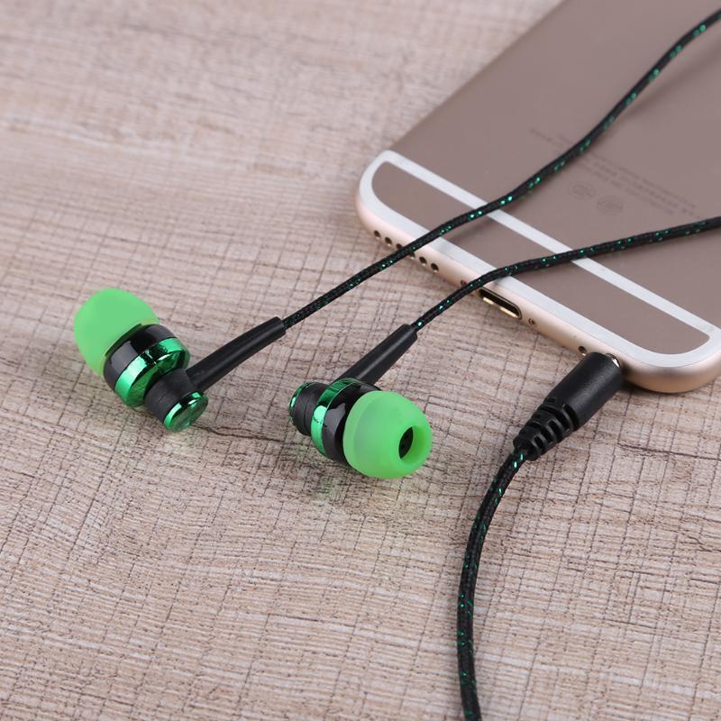 Corded Earbuds Tangle-Free Braided Cable Wire Extra Bass Silicone Tips ...