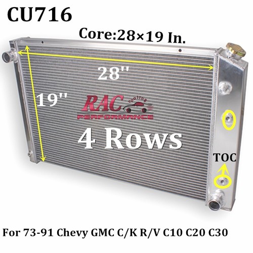 4Row Aluminum Radiator for 73-87 Chevy Truck C10 C20/81-91 Blazer 19x28 ...