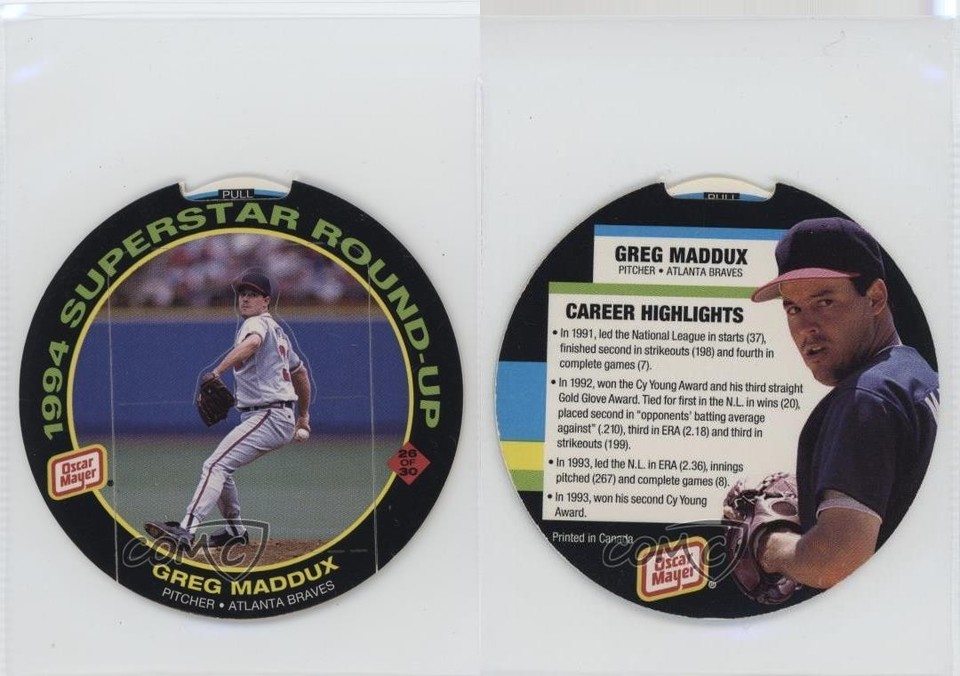 1994 Oscar Mayer Superstar Round-Up Pop-Up Discs Food Issue Greg Maddux ...