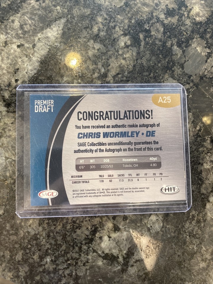 2017 SAGE HIT Premier Draft Autographs #A25 Chris Wormley | eBay