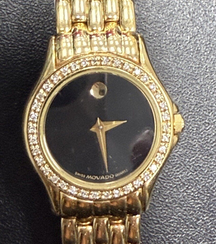 Ladies Movado Folio Gold-Tone Watch Diamond & 14K Bezel Model 94 E4 ...