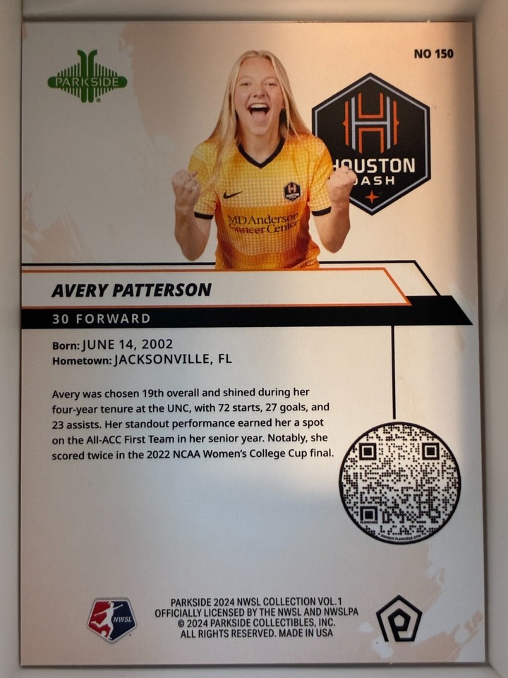 2021-2024 PARKSIDE AVERY PATTERSON VARIOUS YEARS WOMAN'S SOCCER NWSL - YOU PICK | eBay