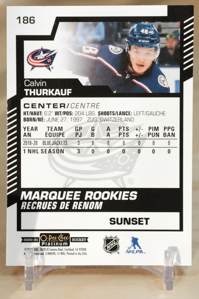 2020-21 OPC Platinum Marquee Rookies Sunset #186 Calvin Thurkauf ...