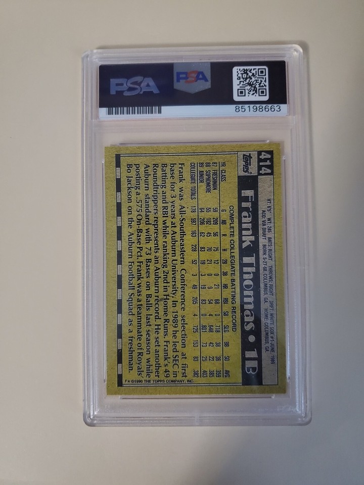 Frank Thomas Auto 1990 Topps NNOF Error card, Autographed #414 PSA 10 ...